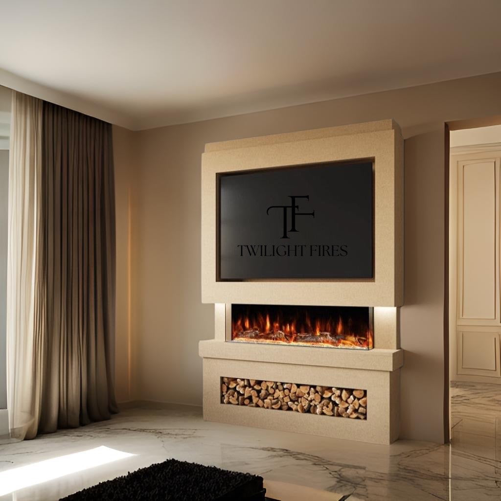 Milan 58" Pre-Built Media Wall Fireplace - Electric Fire Package
