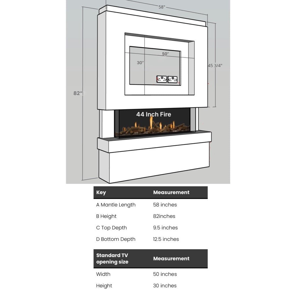 Modena 58" Pre-Built Media Wall Fireplace - Electric Fire Package