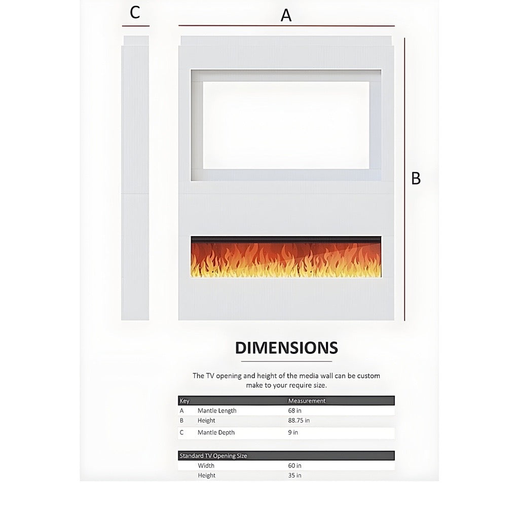Napoli 68" Pre-Built Media Wall Fireplace - Electric Fire Package