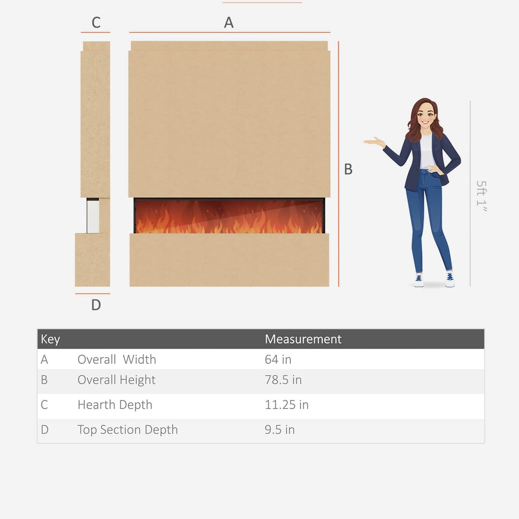 Phoenix 64" Pre-Built Media Wall Fireplace - Electric Fire Package