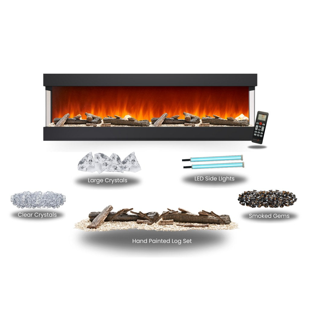 Spectrum Series 72 Inch 3 Sided Panoramic HD+ Media Wall Electric Fire ...