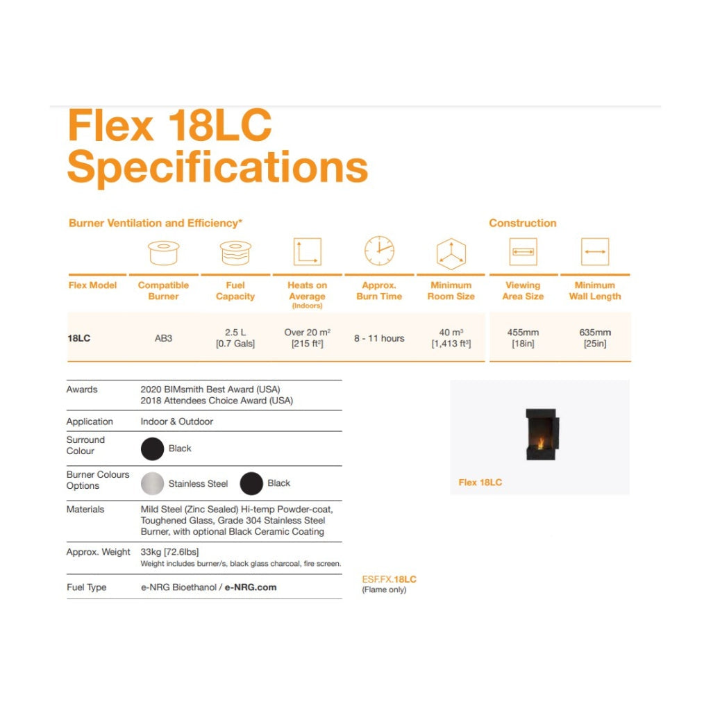 EcoSmart Fire Flex 18 Bioethanol Fireplace Insert - Single Room