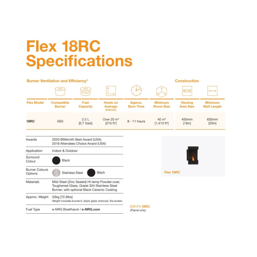 EcoSmart Fire Flex 18 Bioethanol Fireplace Insert - Single Room